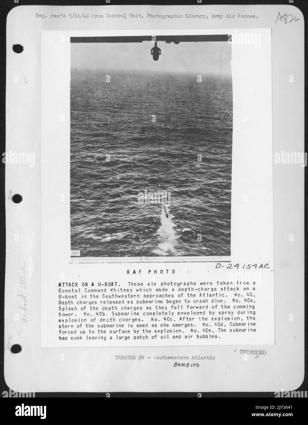 Attack on a U-Boat. These 6 photos were taken from a Coastal Command ...