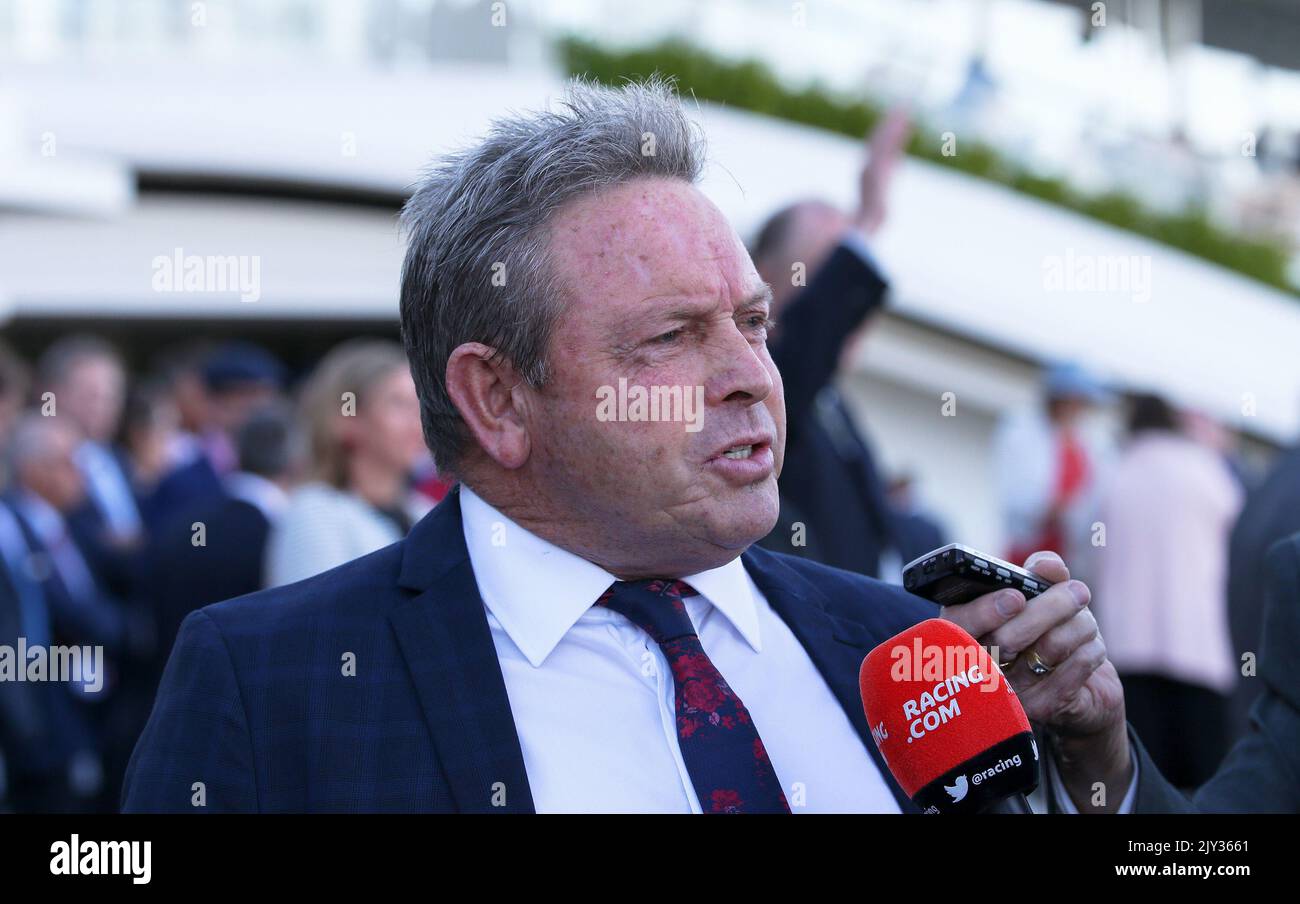 Trainer Robbie Laing is seen after jockey Linda Meech rode Fabulanski ...