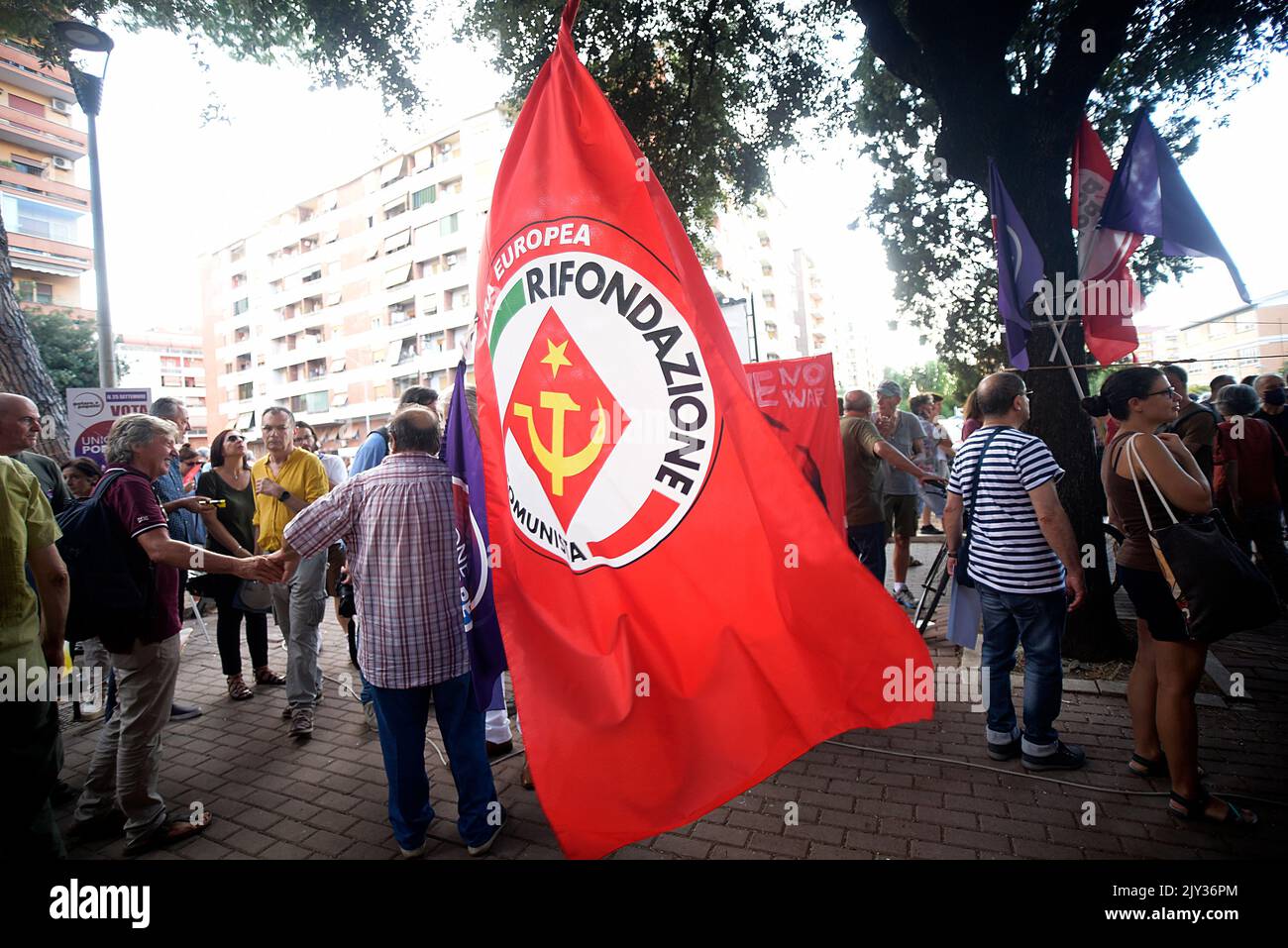 Rome, Italy. 07th Sep, 2022. A flag of the Rifondazione Comunista party ...