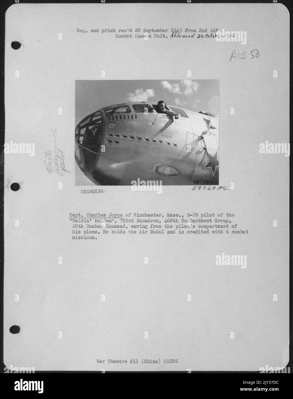 Capt. Charles Joyce Of Winchester, Mass., B-29 Pilot Of The "Raidin ...