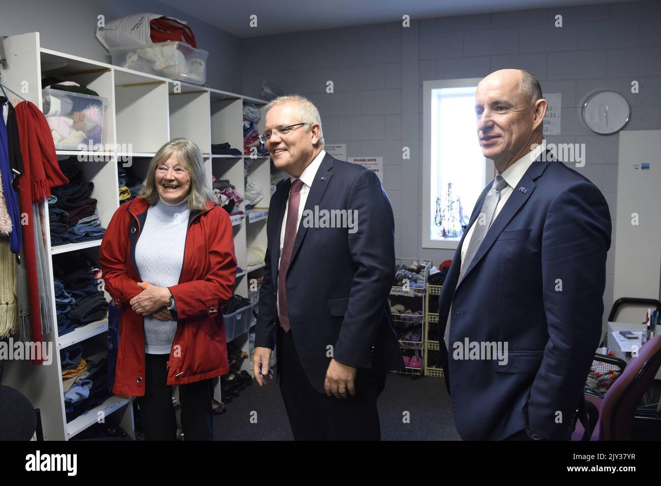 Prime Minister Scott Morrison (centre) with Minister for the NDIS ...