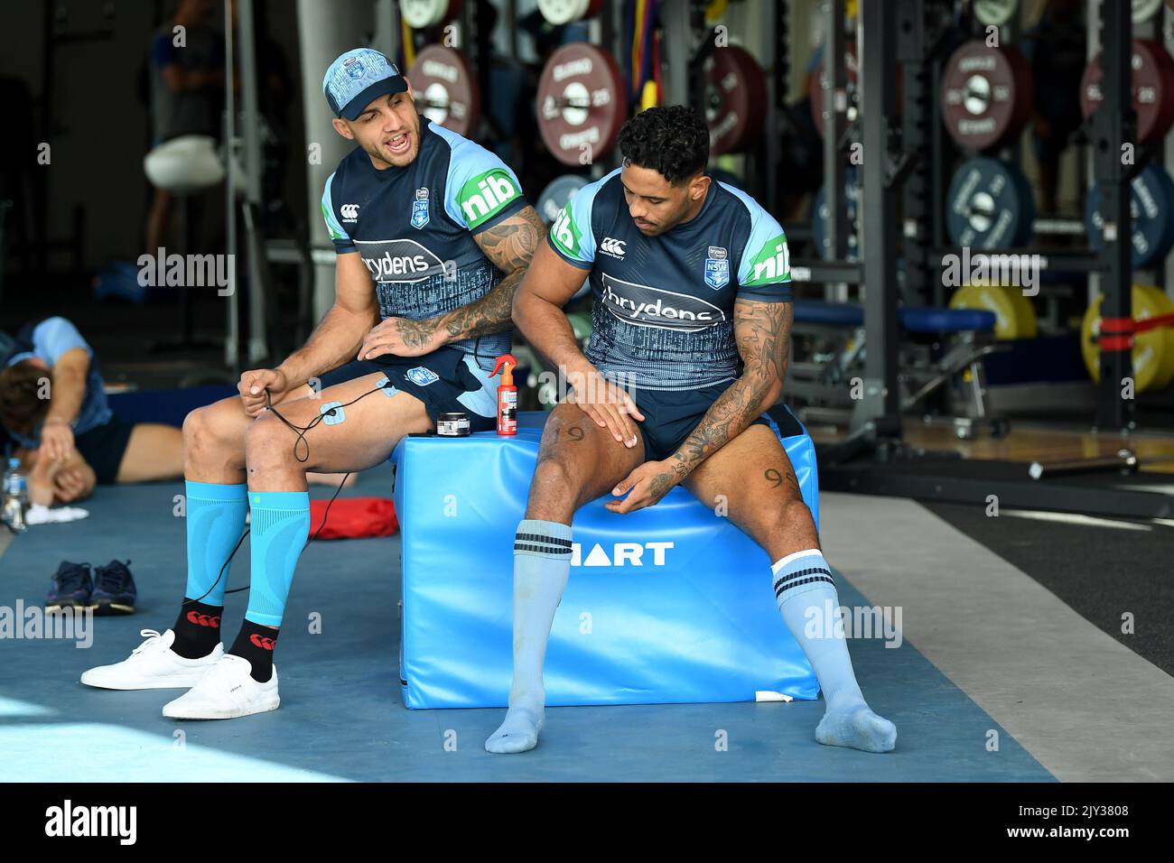 NSW Blues players Blake Ferguson (left) and Josh Addo-Carr during a ...