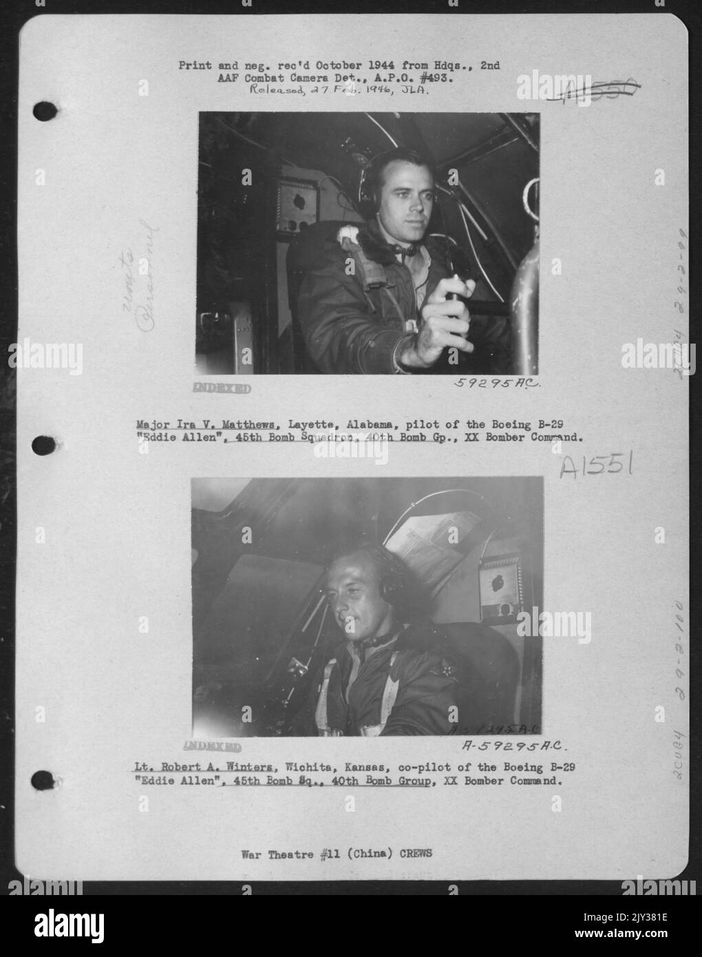 Top Photo: Major Ira V. Matthews, Layette Alabama, Pilot Of The Boeing ...