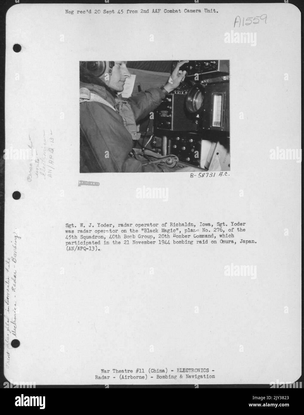 Sgt. W.J. Yoder, Radar Operator Of Richaldn, Iowa, Sgt. Yoder Was Radar ...