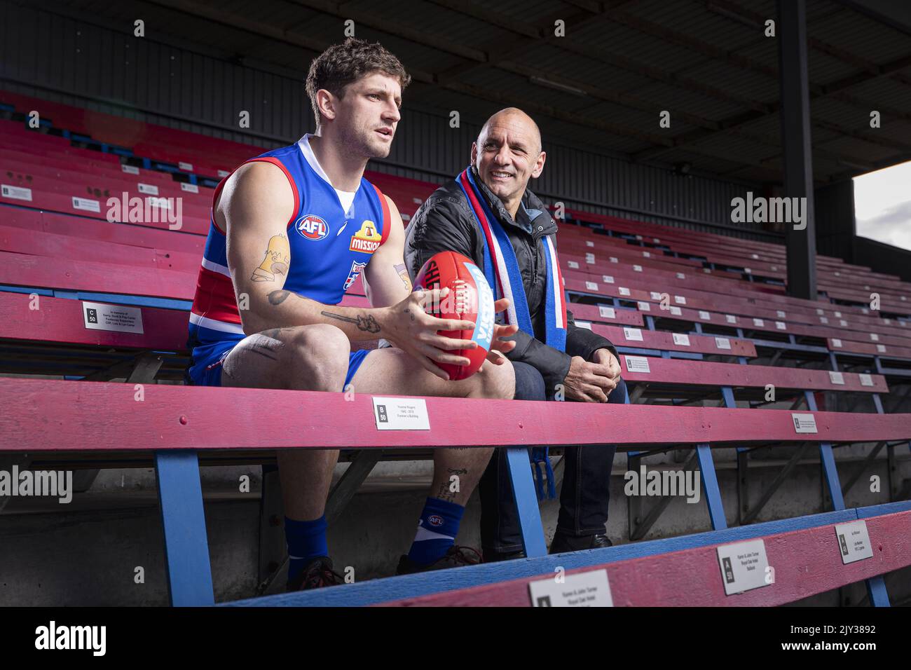 Former Footscray Bulldogs player Tony Liberatore (right) and his son ...