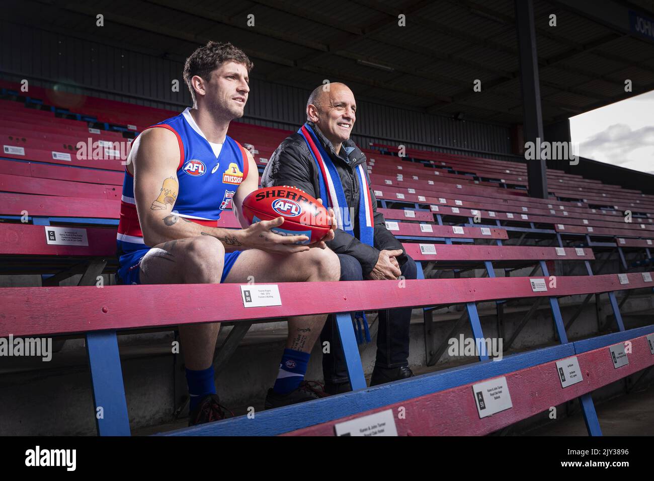 Former Footscray Bulldogs player Tony Liberatore (right) and his son ...