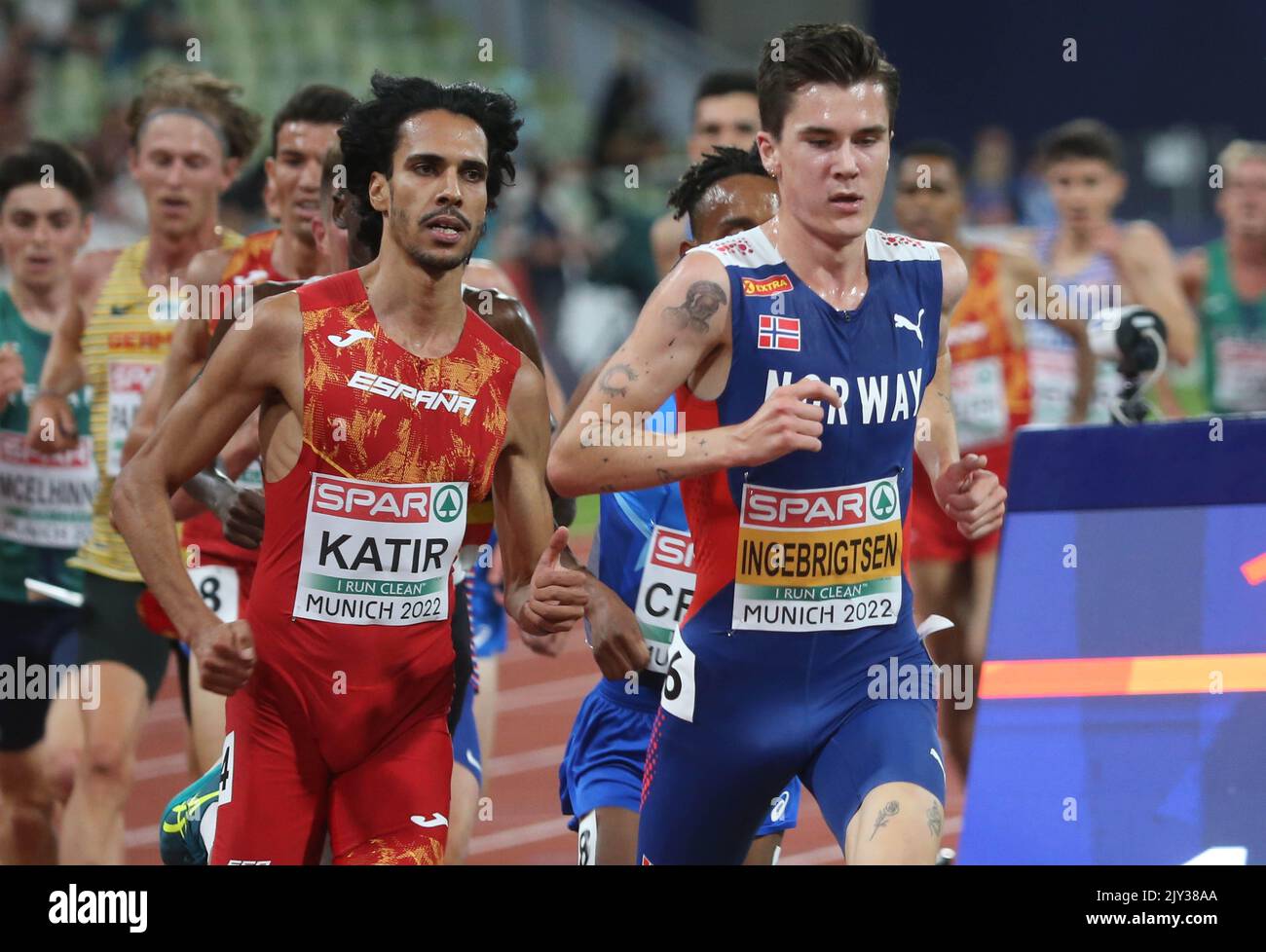 INGEBRIGTSEN Jakob of Norway and KATIR Mohamed of Spain Men's 5000m Finale during the European ...