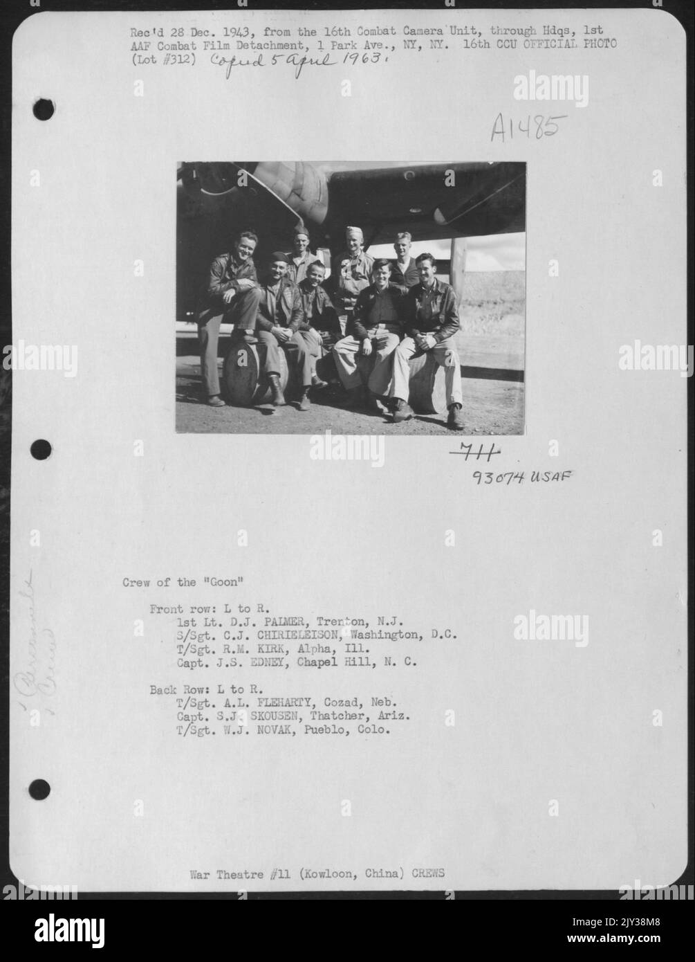 Crew Of The 'Goon': Front Row, L To R. 1St Lt. D.J. Palmer, Trenton, Nj ...