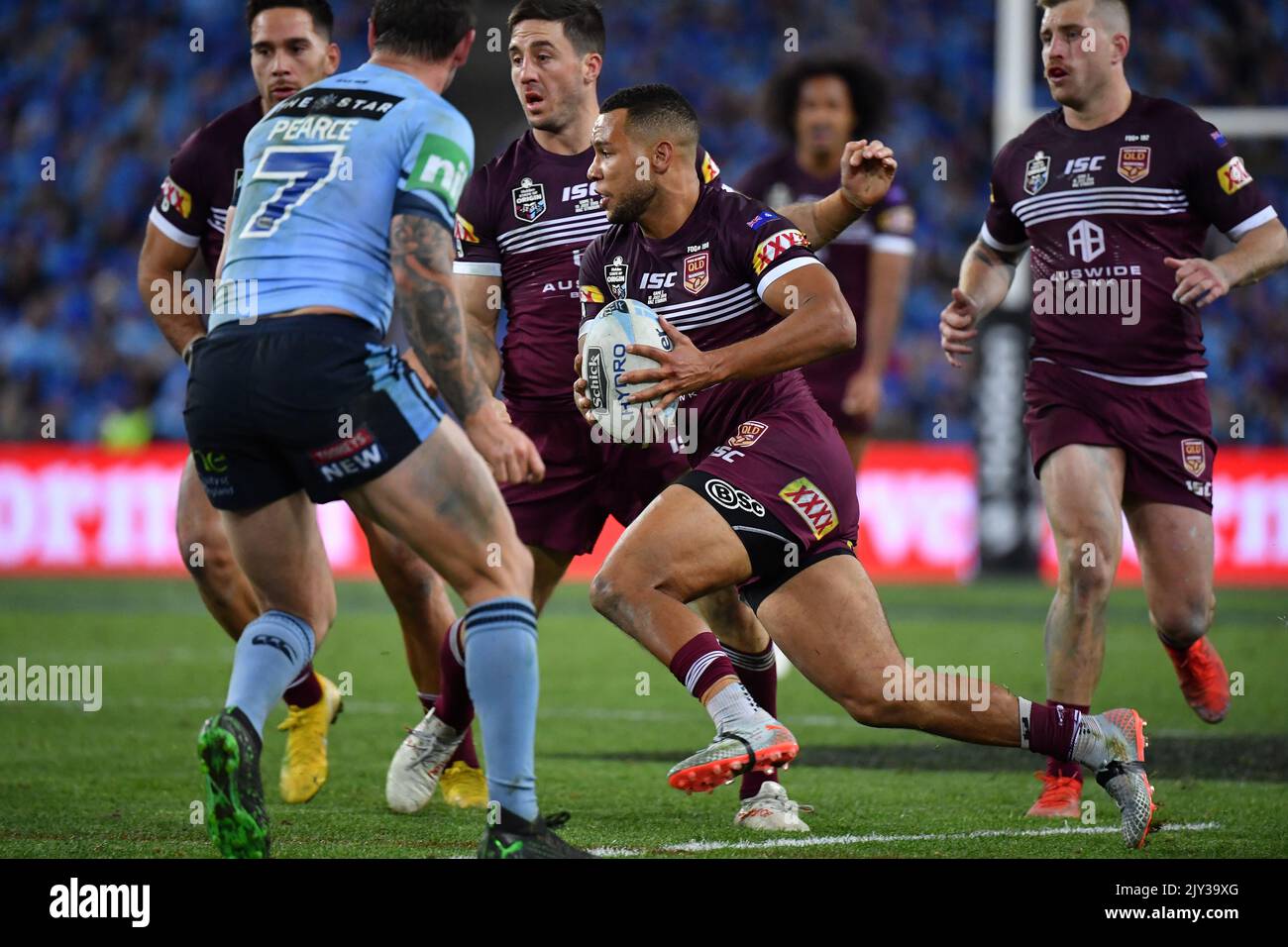 Moses Mbye of the Maroons during Game 3 of the 2019 State of Origin ...