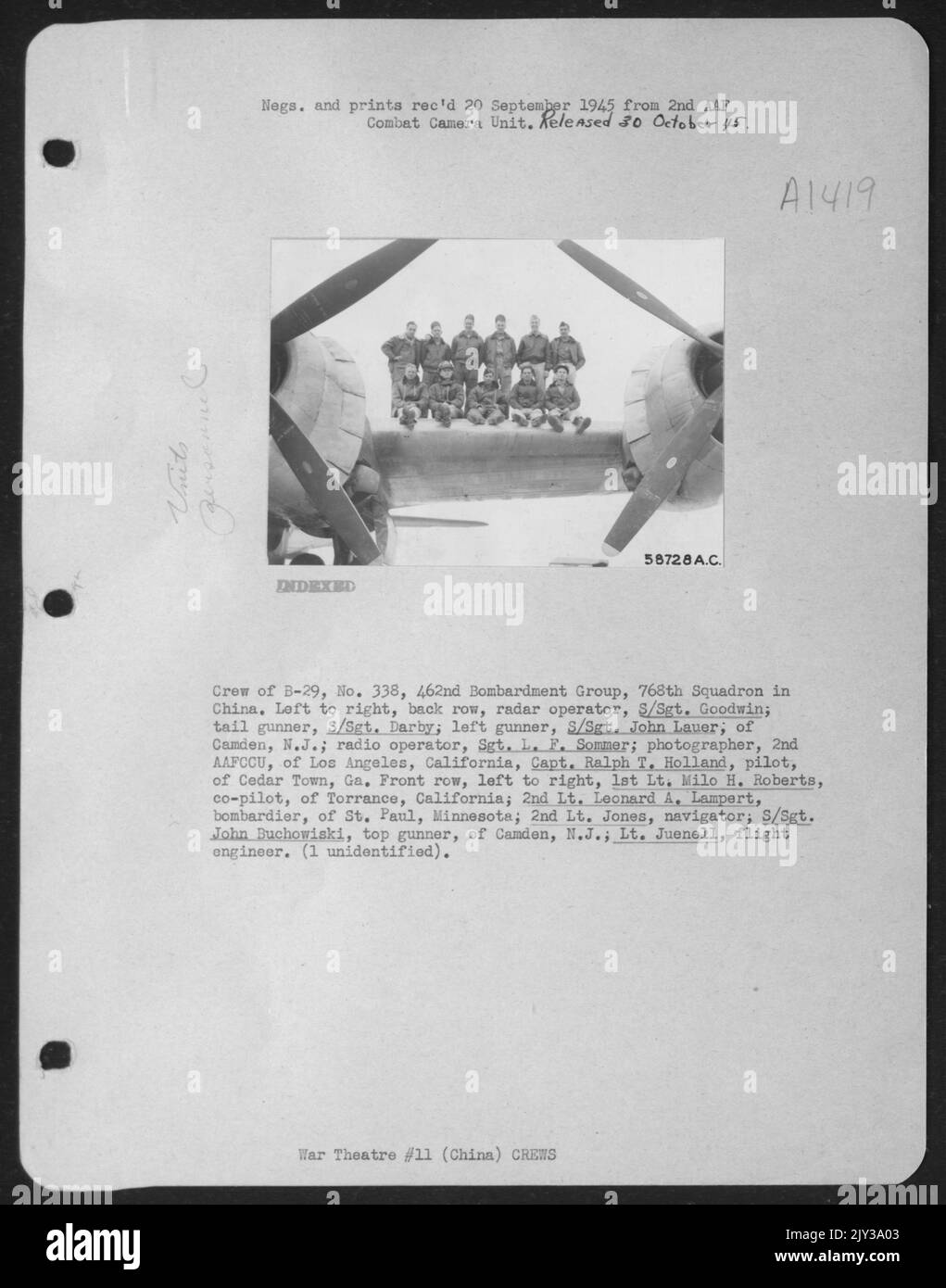 Crew Of B-29, No. 338, 462Nd Bombardment Group, 768Th Squadron In China ...