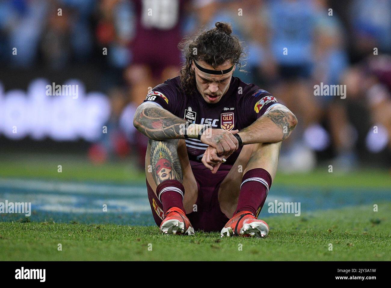 Ethan Lowe of the Maroons reacts following their loss in Game 3 of the ...