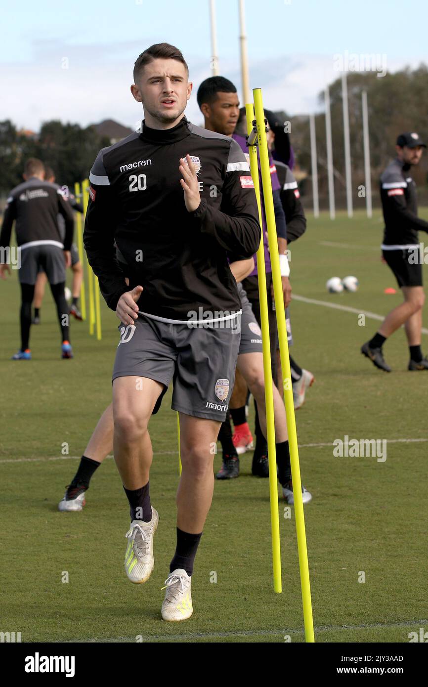 Jake Brimmer of the Glory is seen during a training session at the John ...