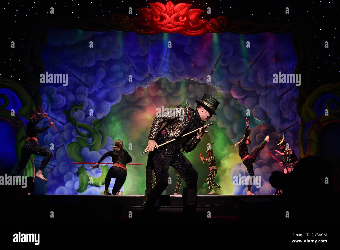 Cast member Luke Joslin (centre) performs onstage during a media call ...