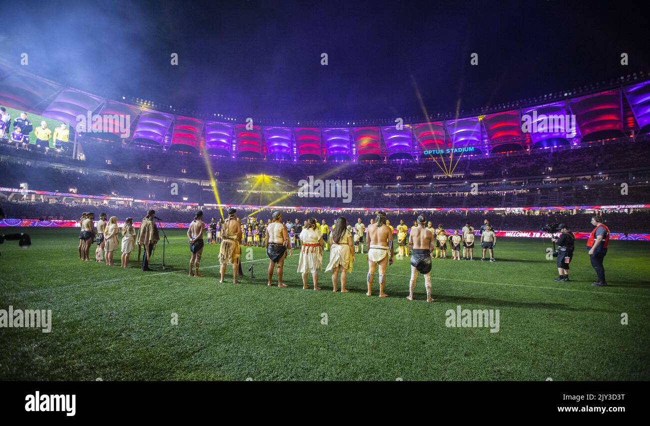 Welcome to Country at Optus Stadium before the Perth Glory and ...