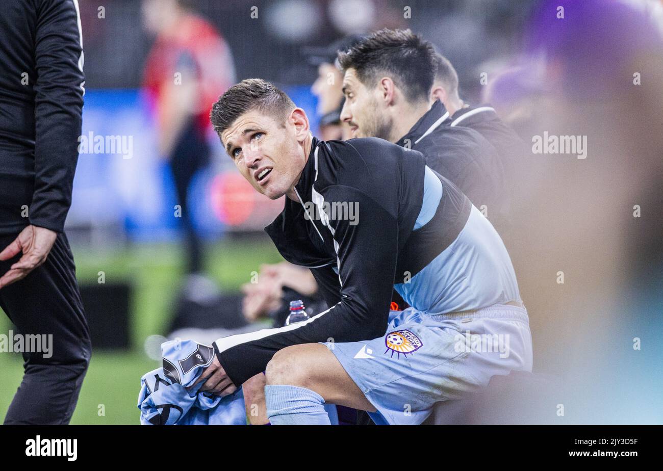 Liam Reddy of the Glory on the bench during the Perth Glory and ...