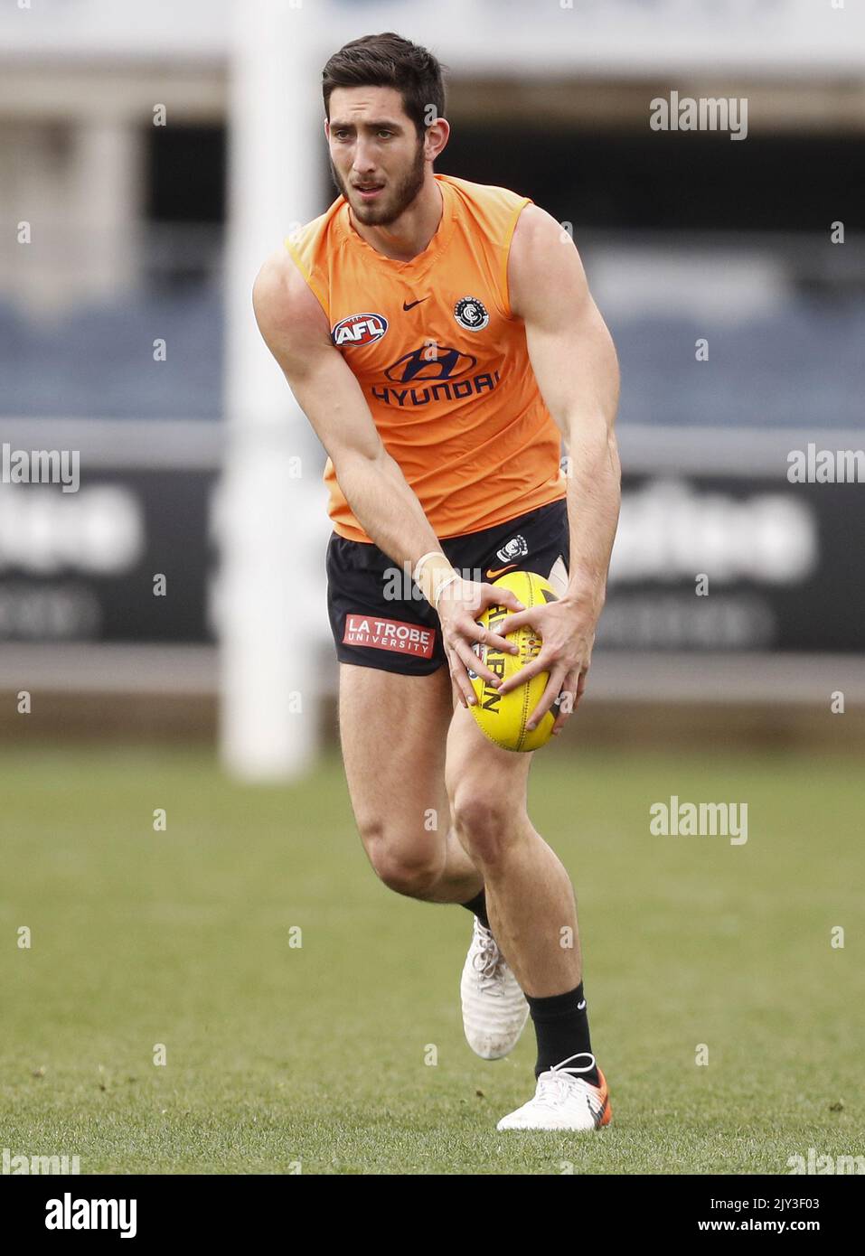 Jacob Weitering is seen during a Carlton Blues training session at Ikon ...
