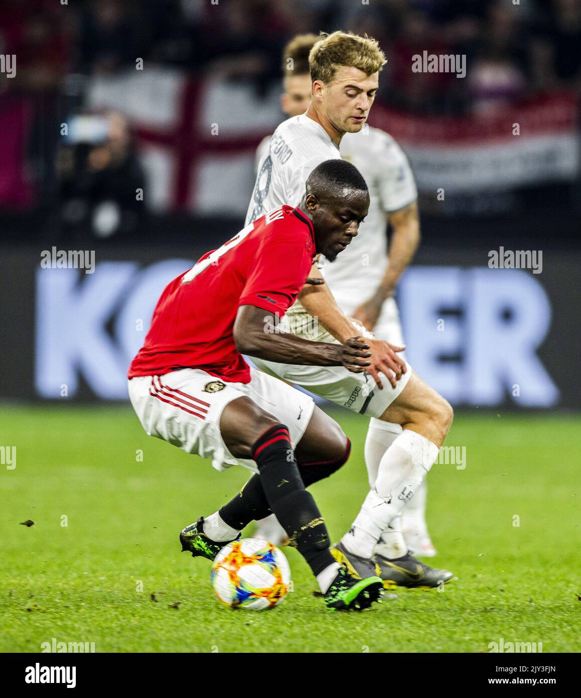Marcus Rashford of United and Juan Mata of Leeds during the Manchester United and Leeds United ...