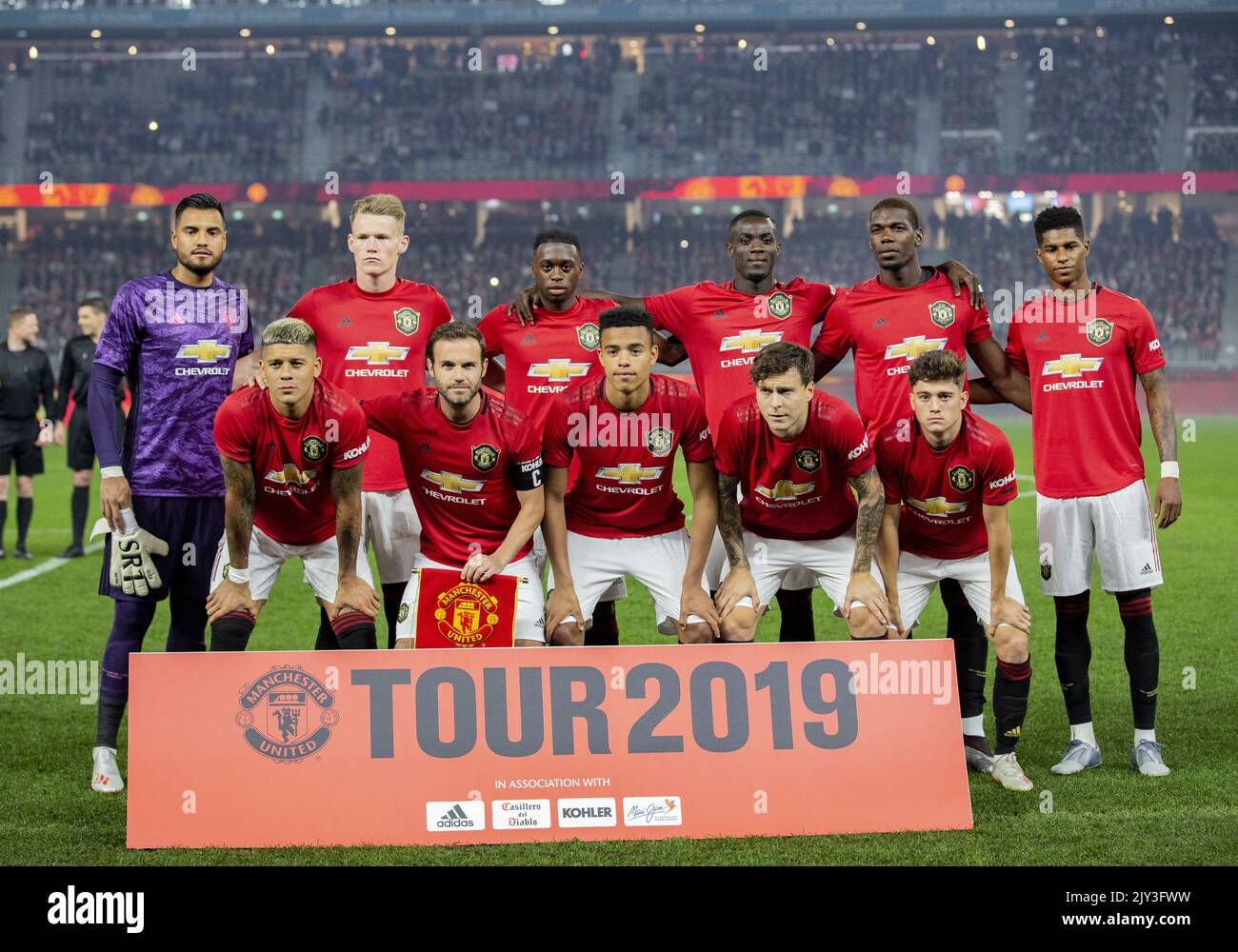 Manchester pose for photographs before the Manchester United and Leeds United football match at ...