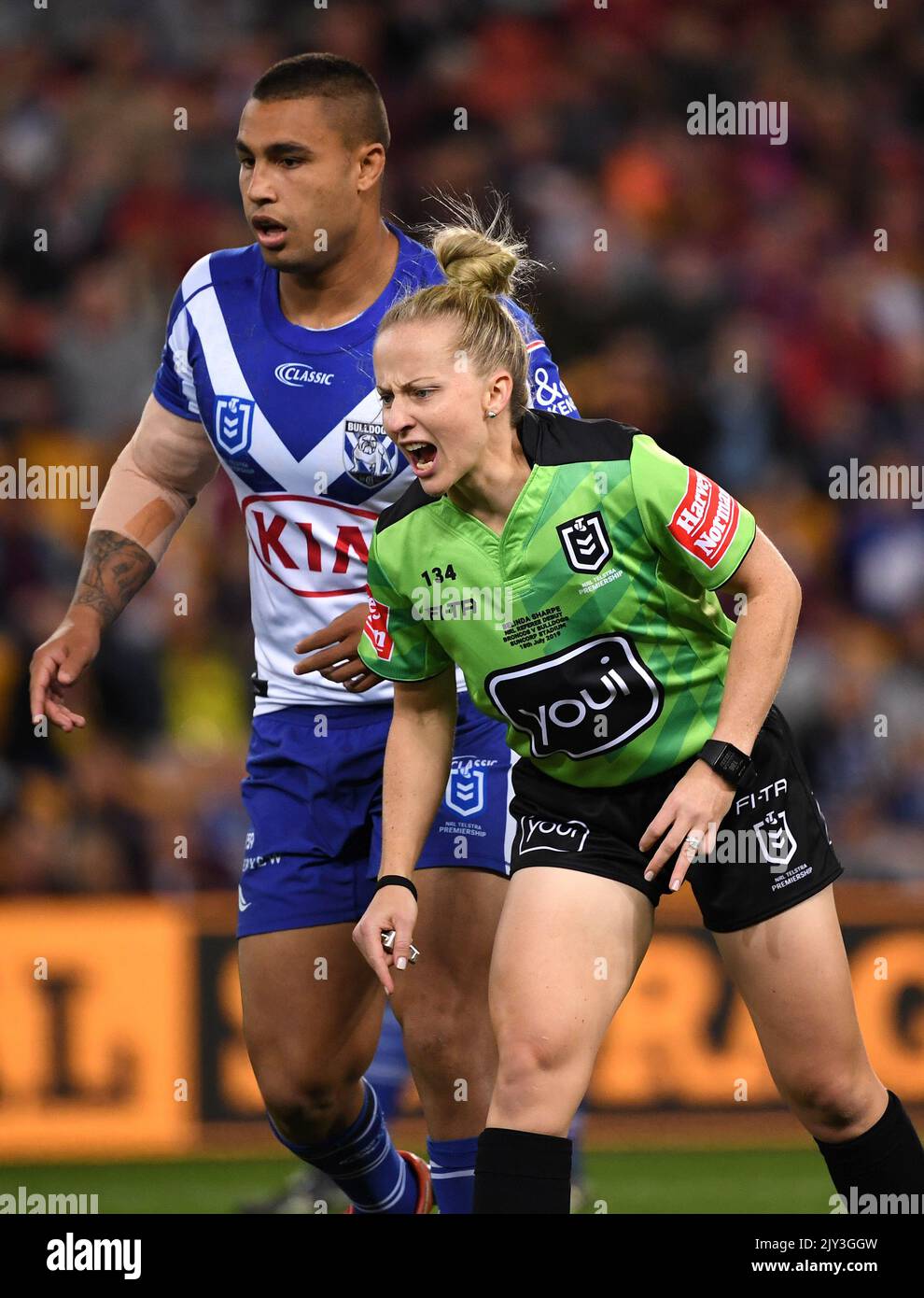 Referee Belinda Sharpe is seen during the Round 18 NRL match between ...
