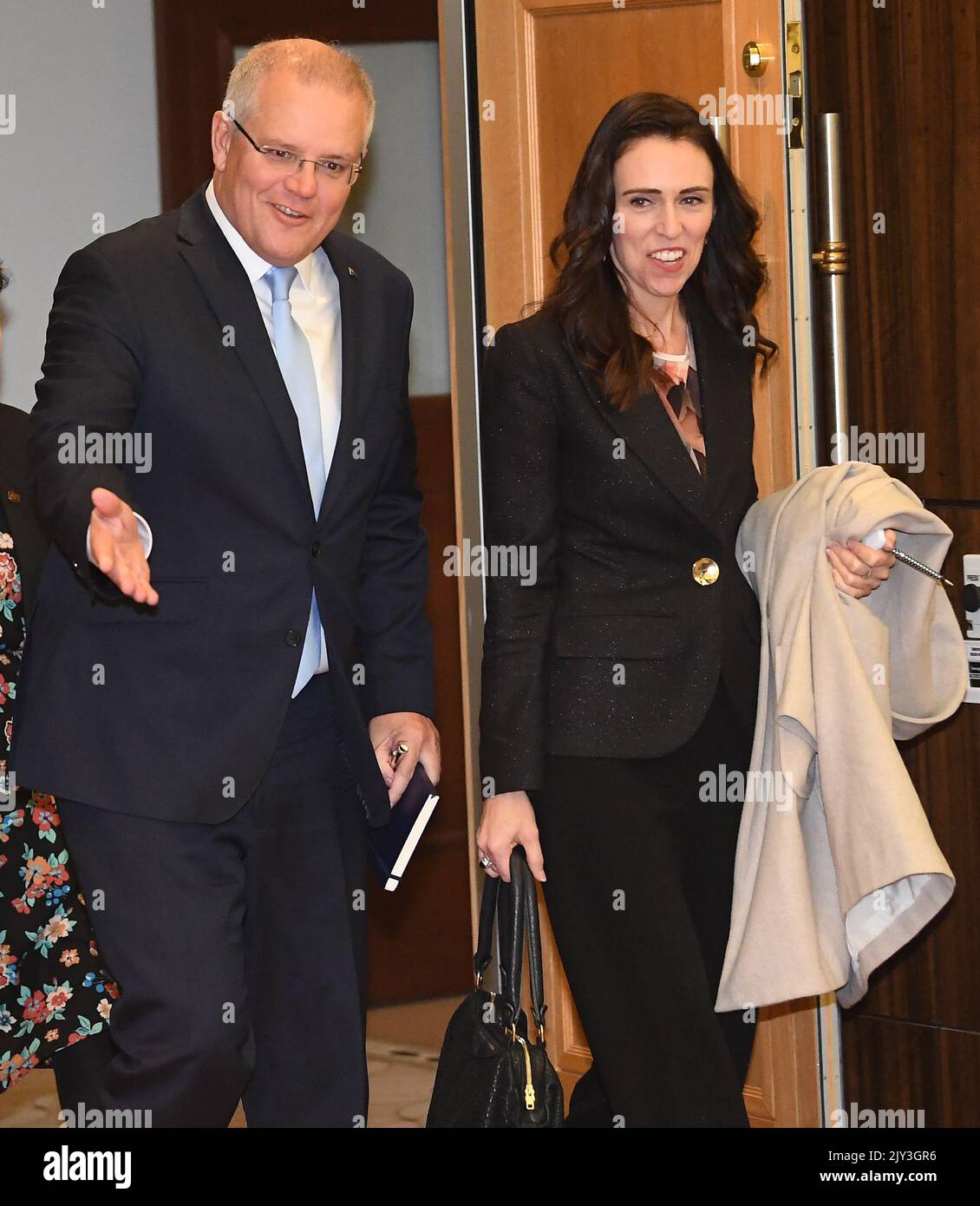Prime Minister of Australia Scott Morrison (left) and Prime Minister of ...