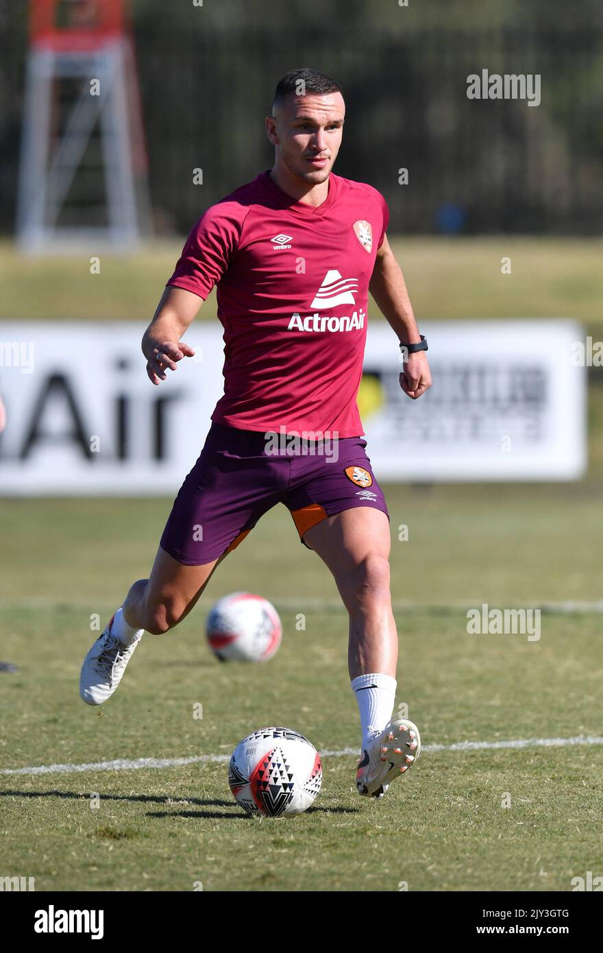 Tom Aldred is seen during Brisbane Roar training at Logan Metro Sports ...
