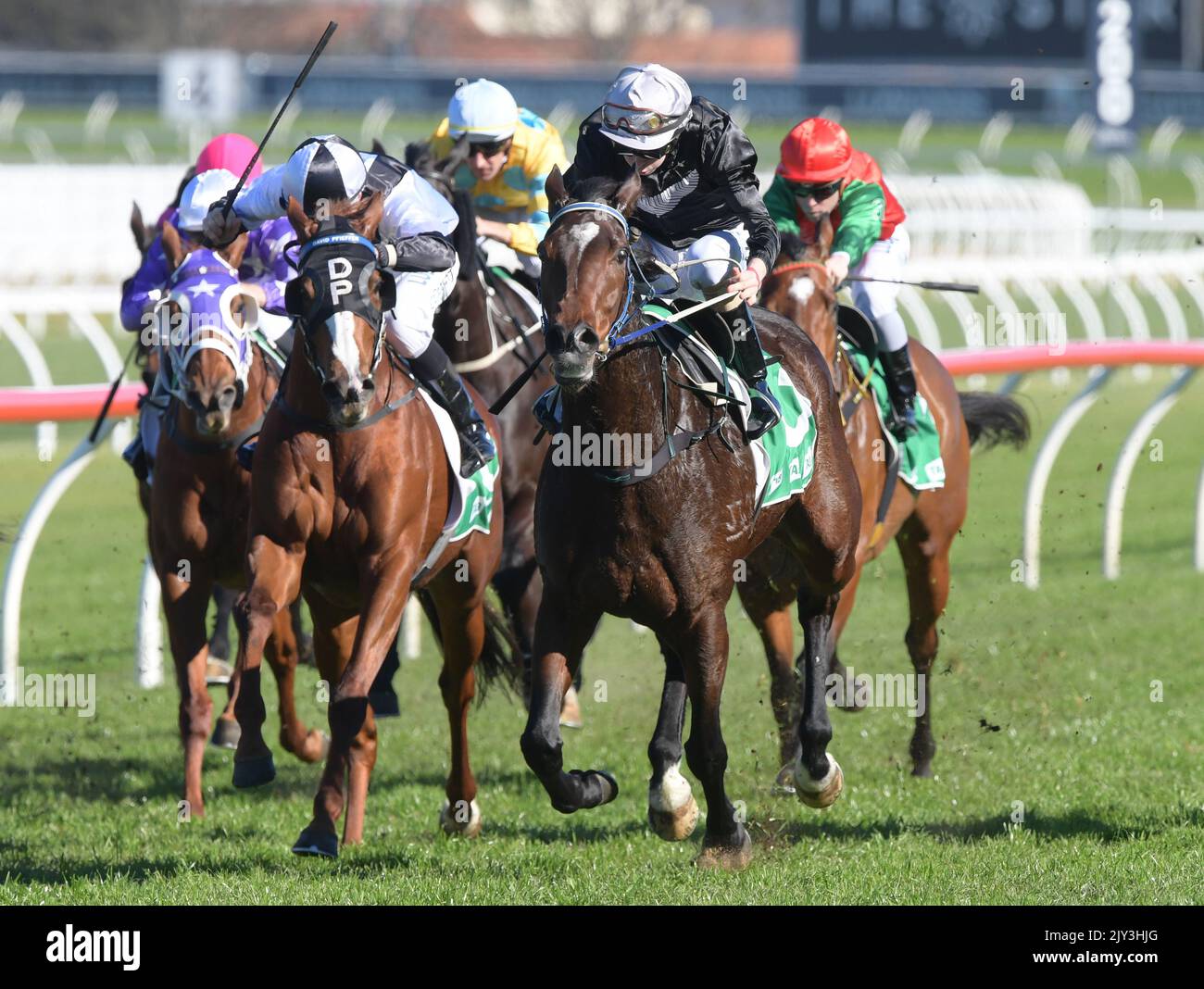 Jockey Robbie Dolan (black and white) rides Bangkok to victory in race ...