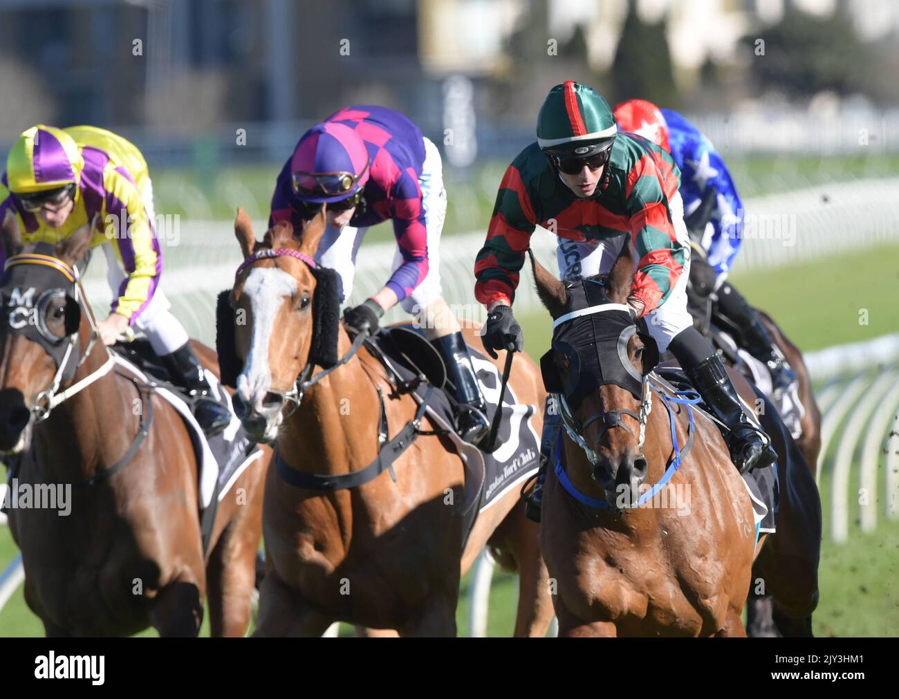 Jockey Brenton Avdulla (red and green) rides Wu Gok to victory in race ...