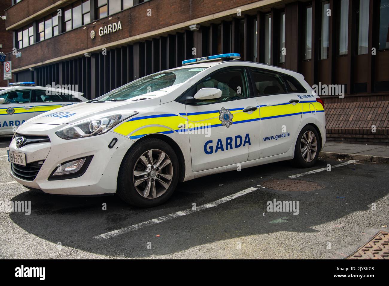 View of police emblems in Ireland, emblem on building, car police ...