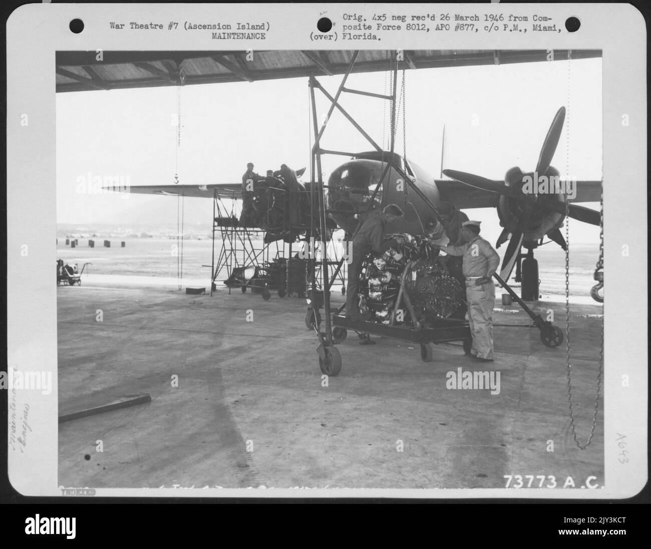 Air Transport Command Mechanics Work On An Engine Change For A Martin B ...
