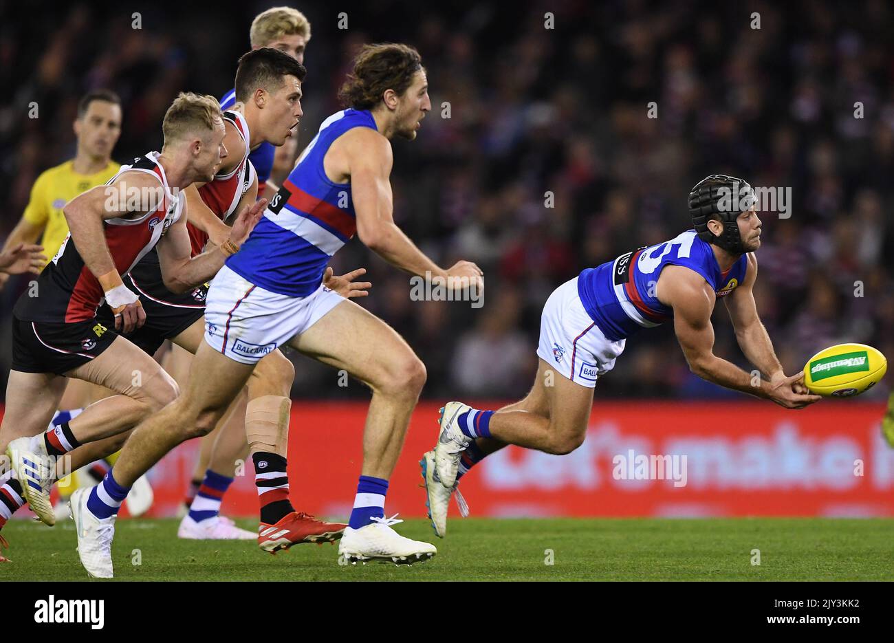 Caleb Daniel of the Bulldogs (right) is seen in action during the Round ...