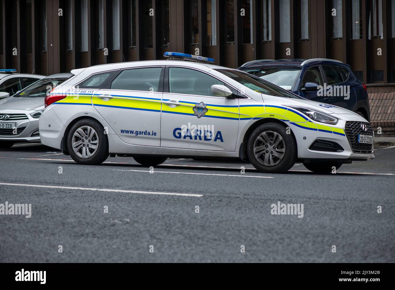 View of police emblems in Ireland, emblem on building, car police ...