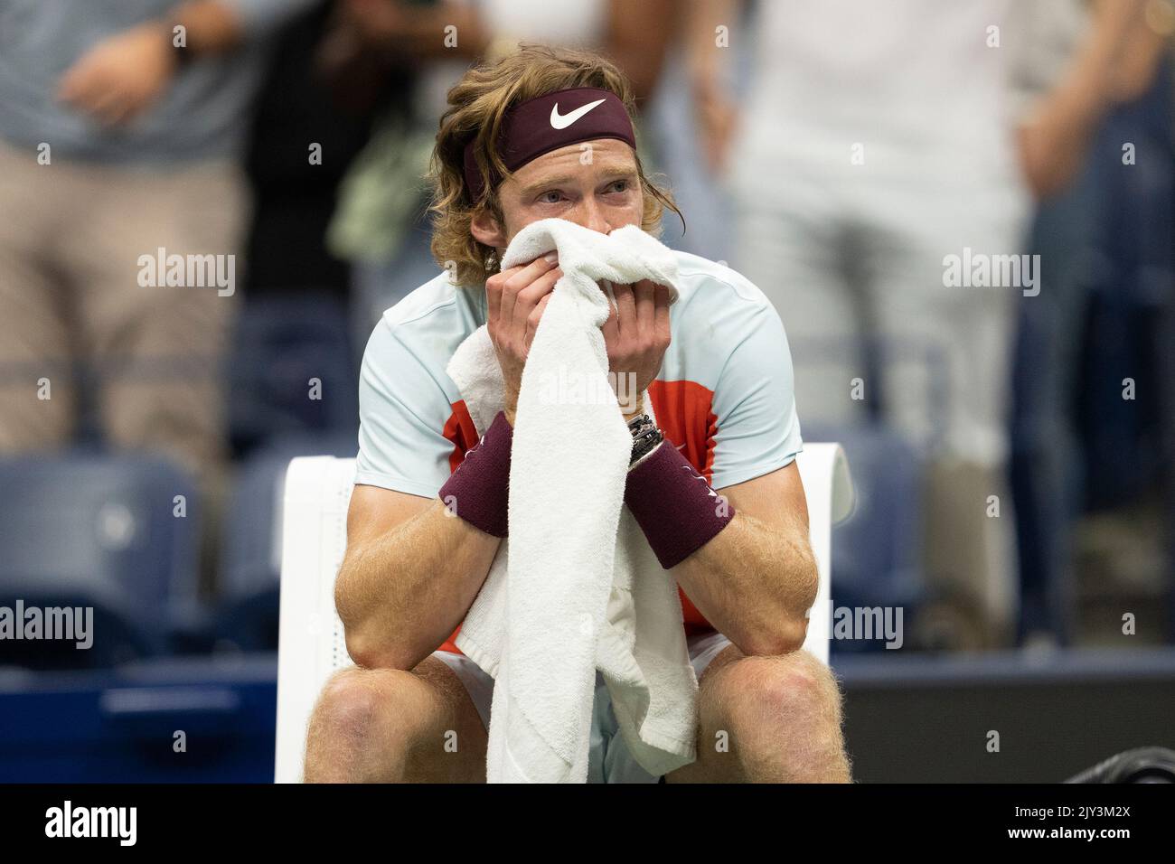New York, USA. 07th Sep, 2022. Andrey Rublev crying at changeover ...
