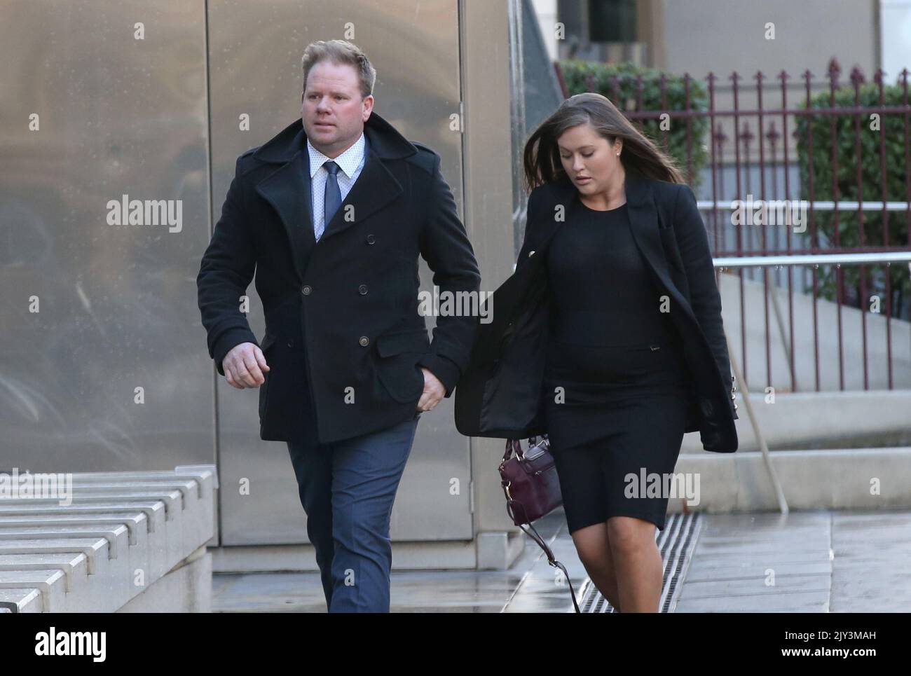 Former AFL player Nick Stevens (left) arrives at the Melbourne County ...