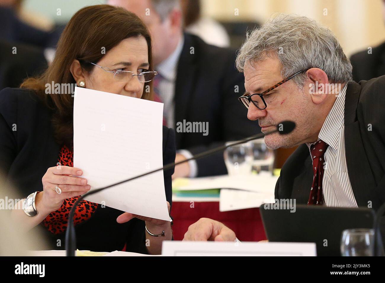 Queensland Premier Annastacia Palaszczuk speaks with Chief of staff ...