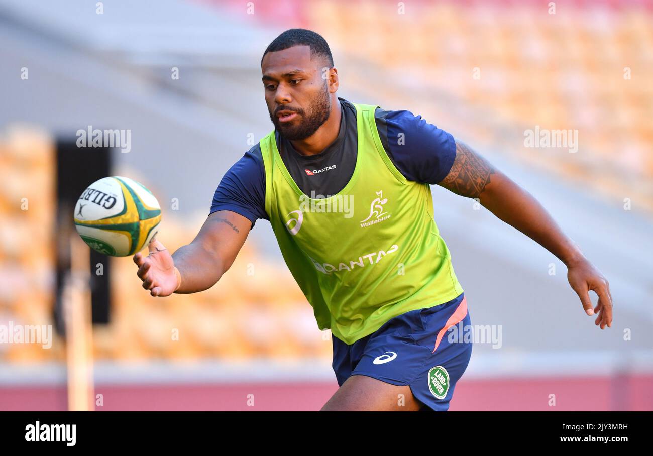 Samu Kerevi in action during Wallabies training at Suncorp Stadium in ...