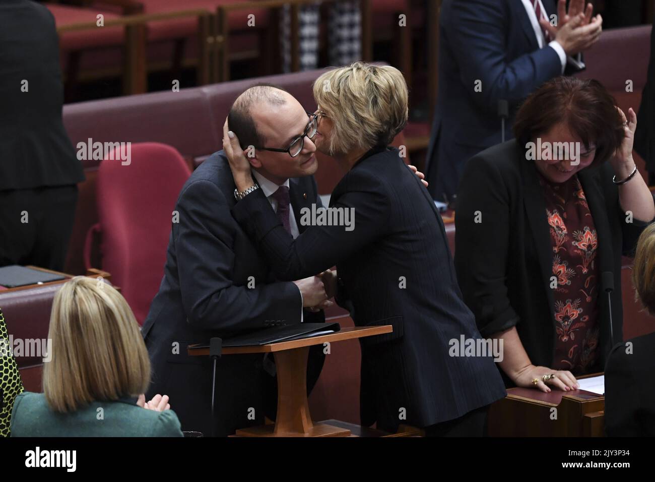 Labor Senator for Victoria Raff Ciccone is congratulated after ...