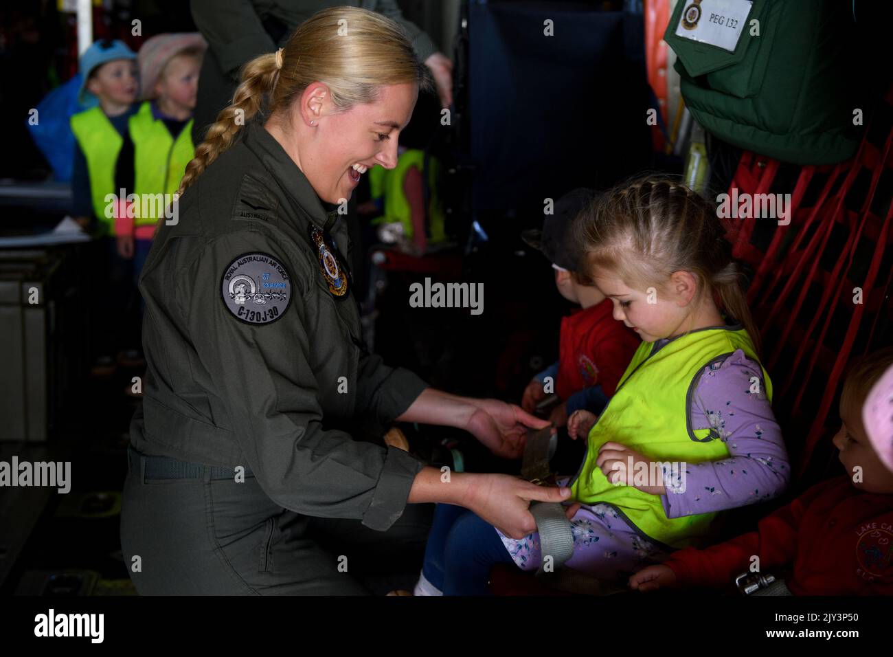 Matilda Morris is shown around a Royal Australian Air Force C-130J ...