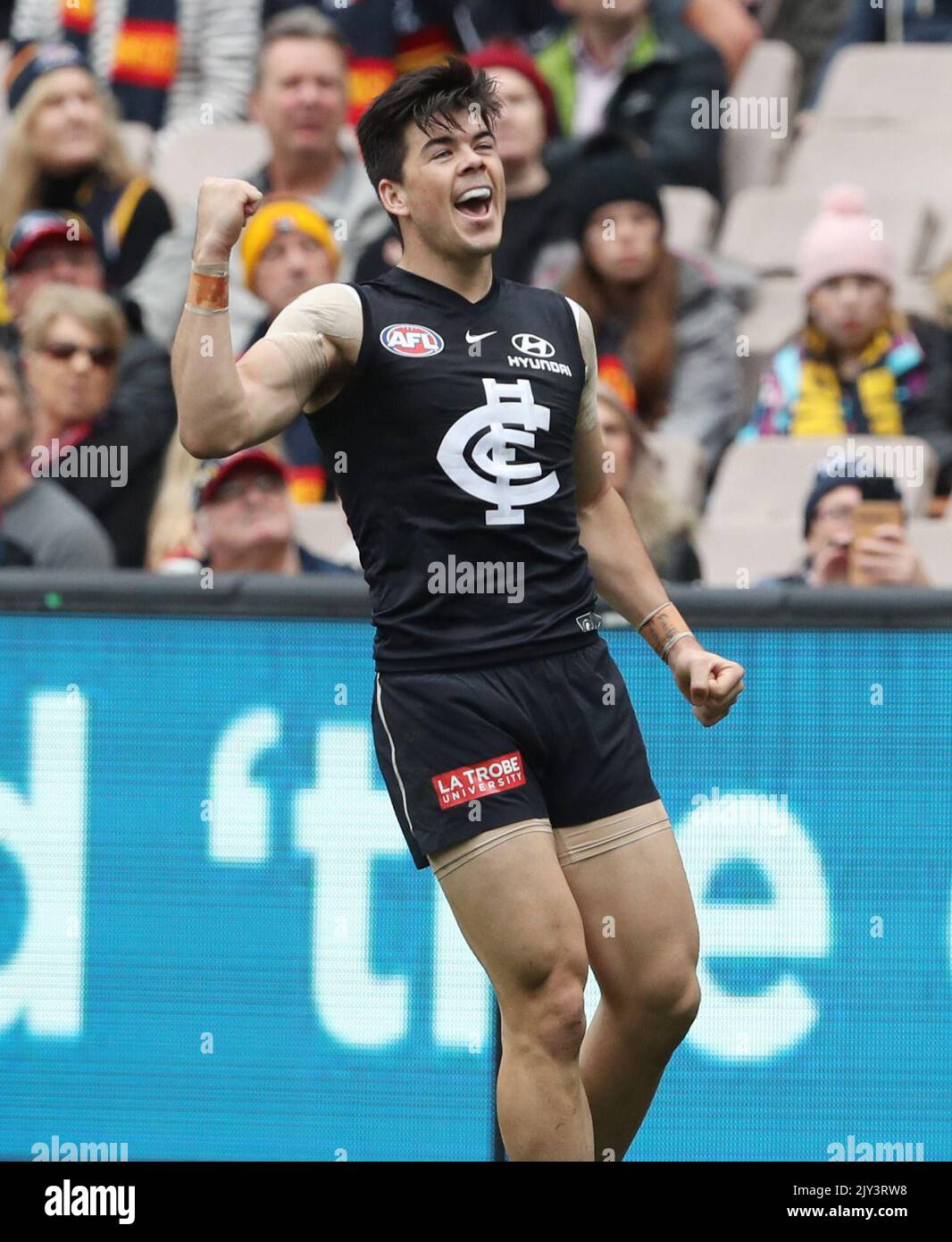Matthew Kennedy after scoring a goal for Carlton during the Round 19 ...