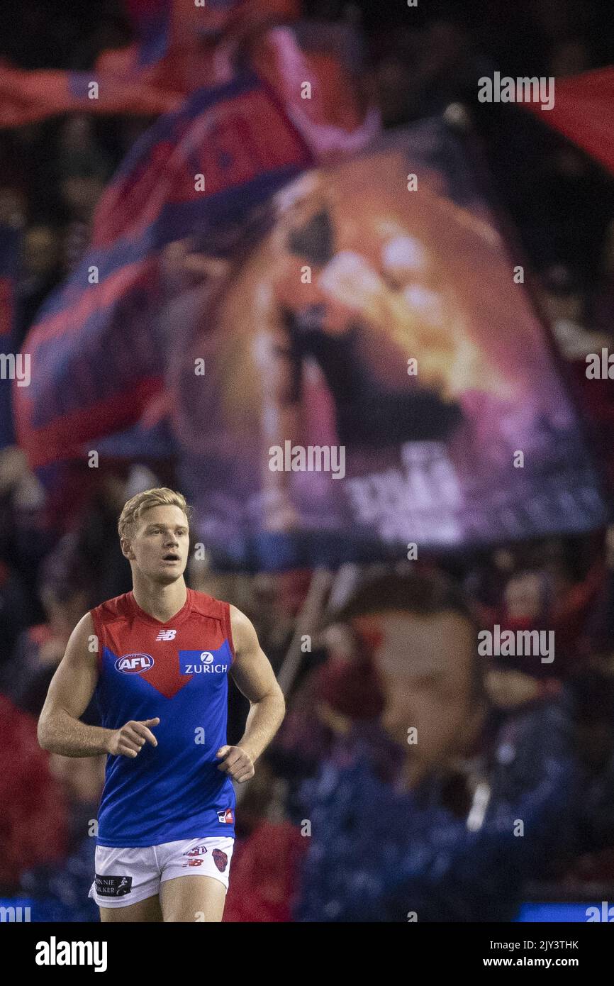 Corey Wagner of the Demons is seen during the Round 19 AFL match ...