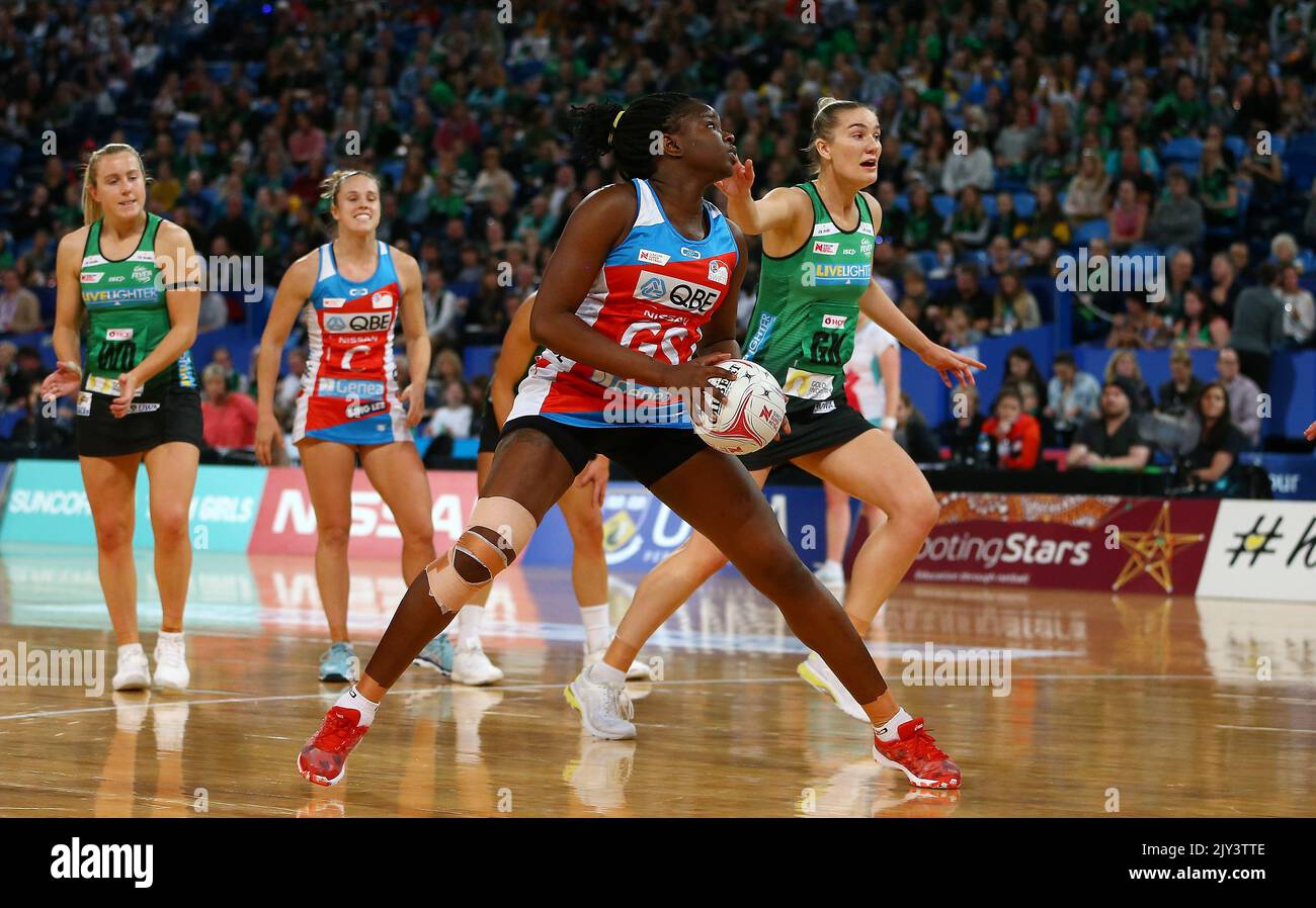 Sam Wallace of the Swifts during the Round 10 Super Netball match ...