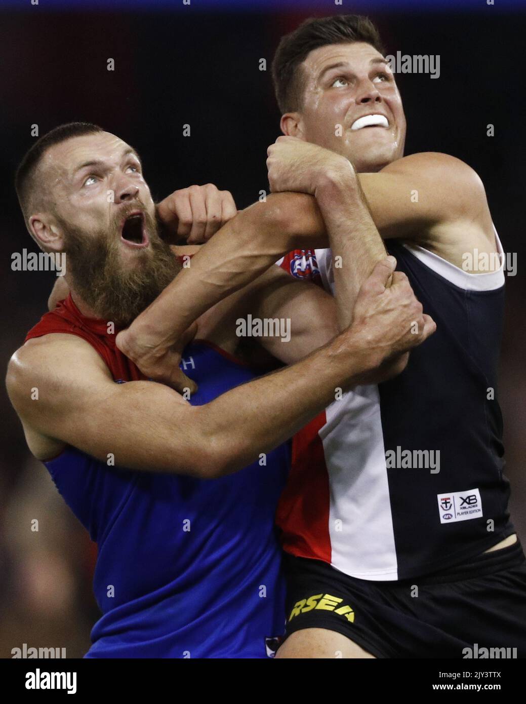 Max Gawn of the Demons and Rowan Marshall of the Saints contest the ...