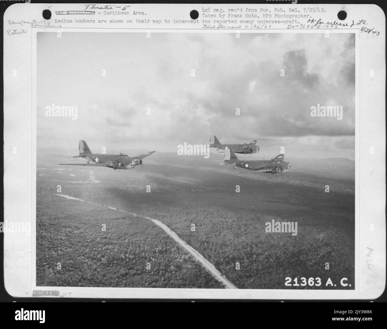 Medium bombers are shown on their way to intercept the reported enemy ...