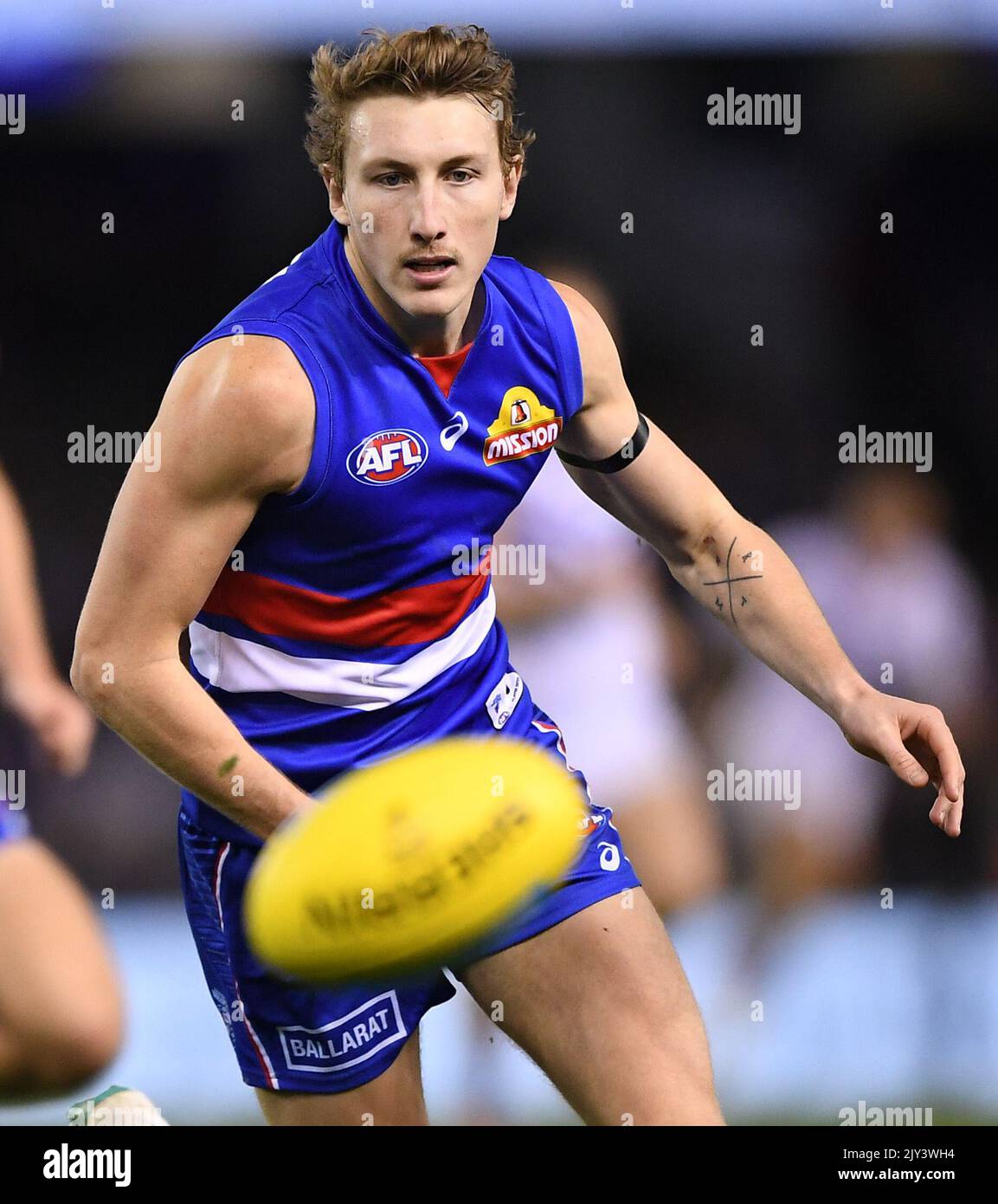 Bailey Dale of the Bulldogs is seen in action during the Round 19 AFL ...