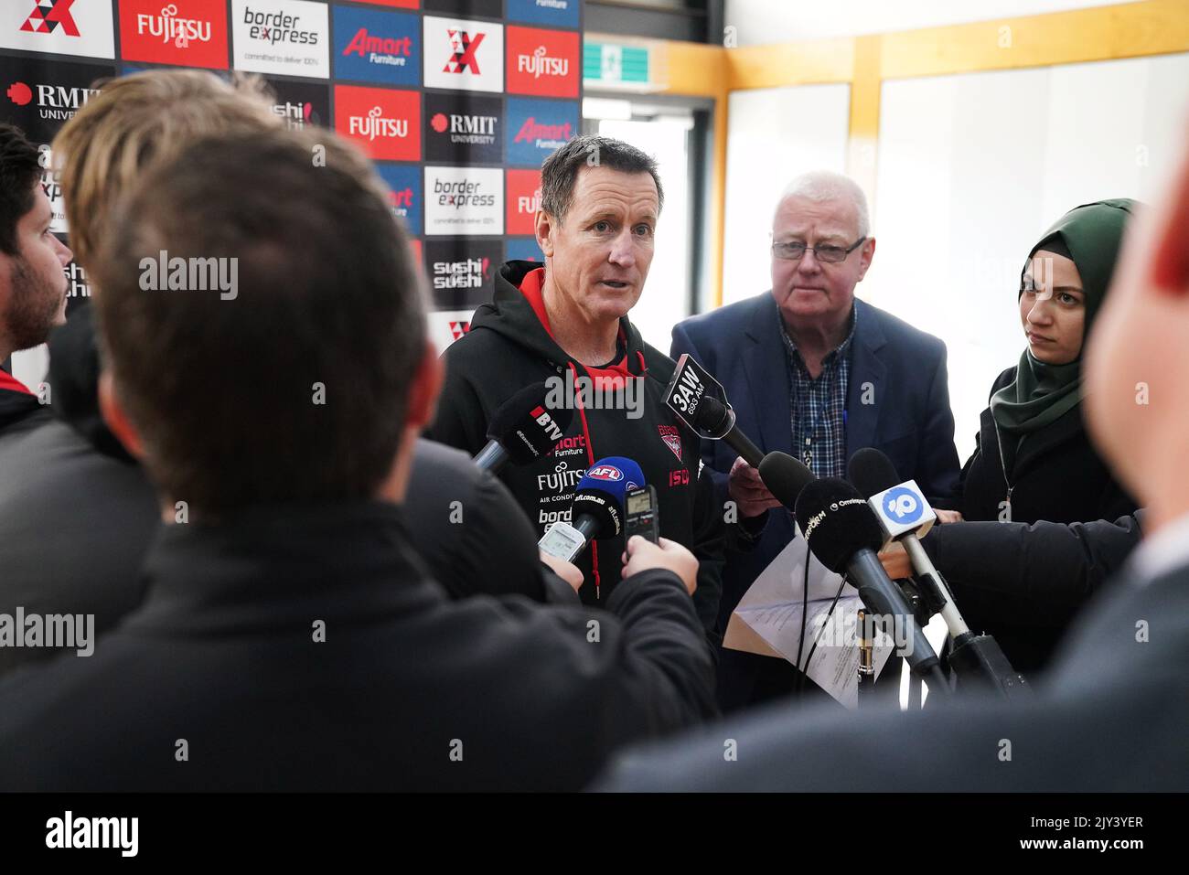 Essendon Coach John Worsfold speaks to the media prior to an Essendon ...