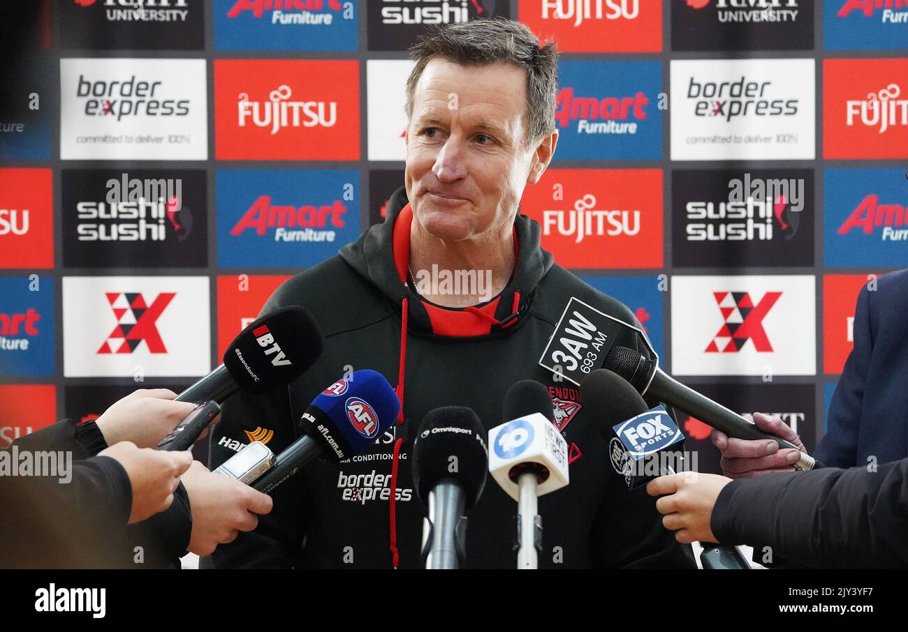 Essendon Coach John Worsfold speaks to the media prior to an Essendon ...