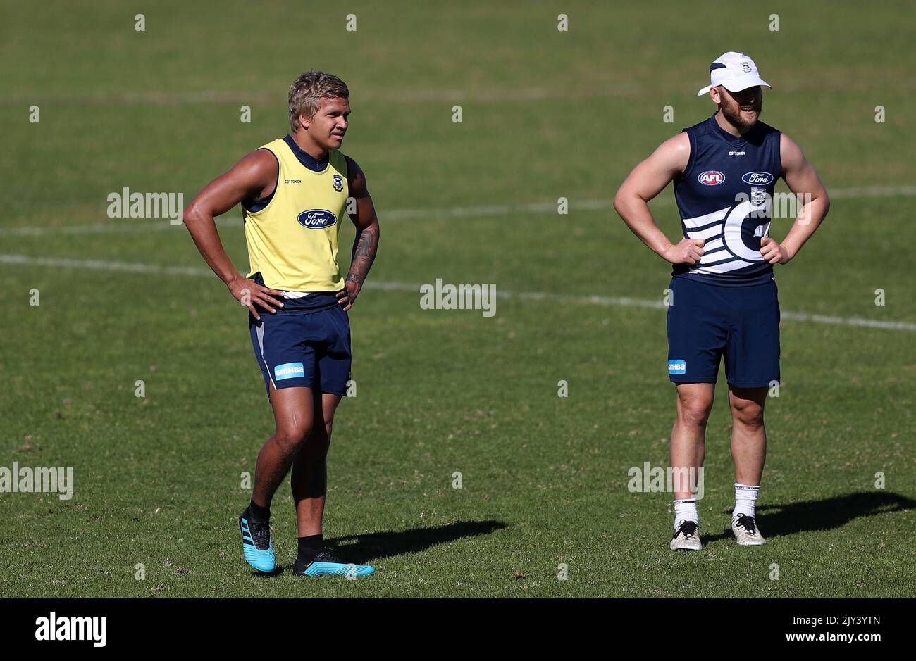 Quinton Narkle and Gary Ablett are seen during a Geelong Cats training ...