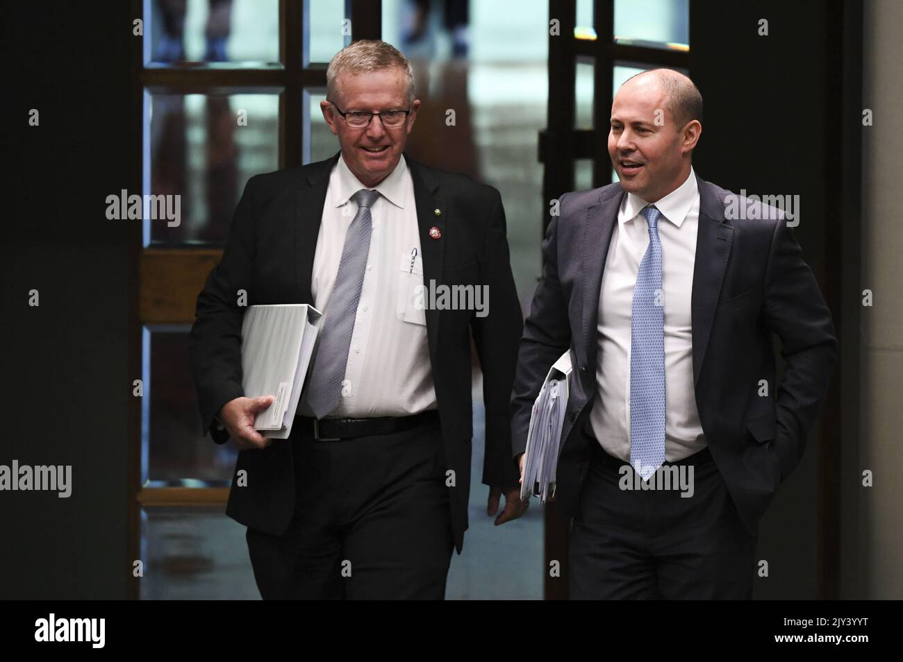 Australian Federal Treasurer Josh Frydenberg (right) and Australian ...