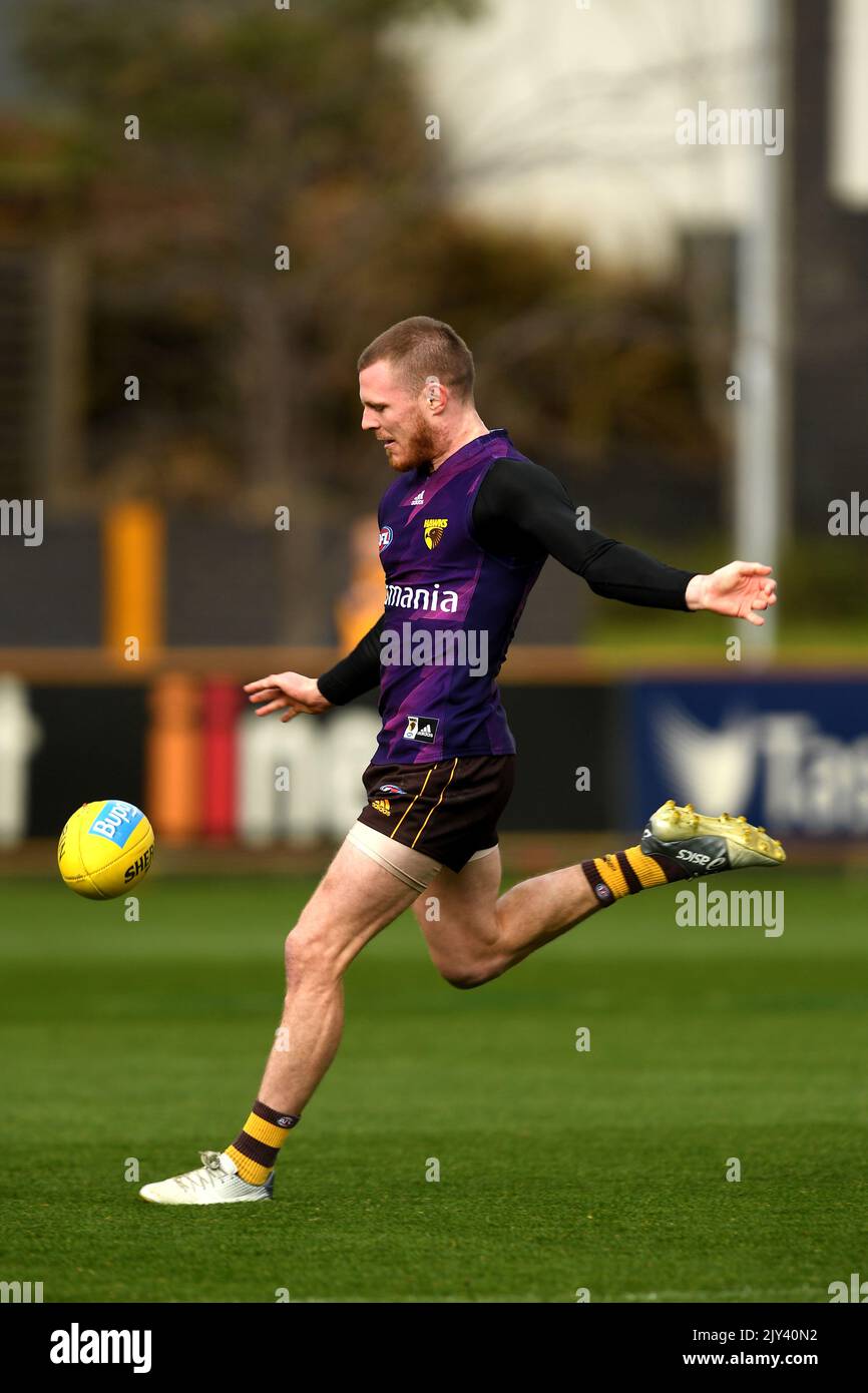 Blake Hardwick of the Hawthorn Hawks is seen in action during a team ...