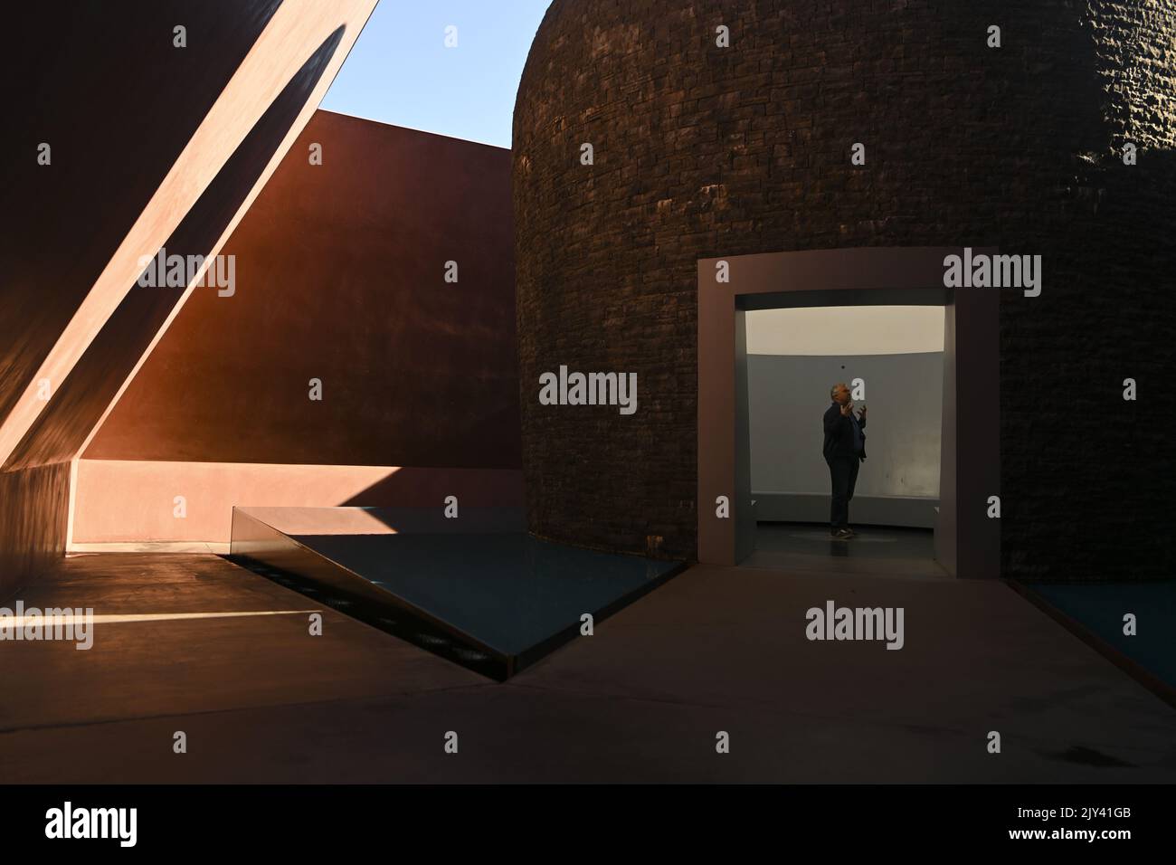 A tourist is seen visiting the 'Within Without' Skyspace by American ...