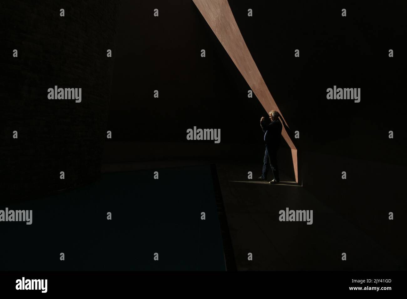 A tourist is seen visiting the 'Within Without' Skyspace by American ...